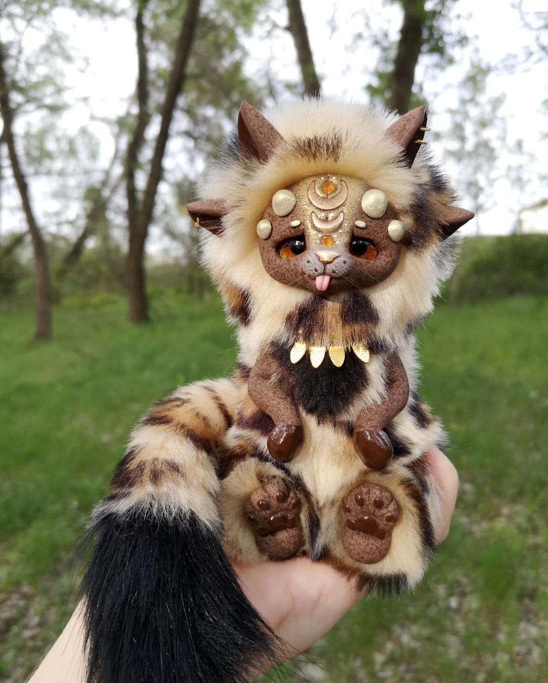 Fluffy Fantasy Moon Cat Unique Art Doll OOAK Plush Leopard Mythical ...