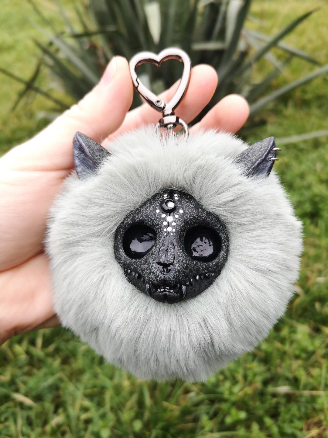 Handmade Mint Faux Fur Skeleton Cat Keychain: Fantasy Animal Accessory ...