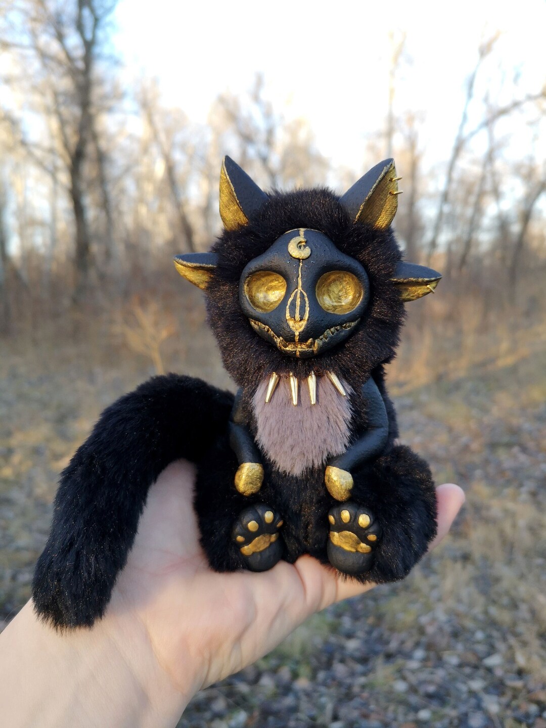 Black-gold Skeleton Animal Skull Doll Gothic Room Decor Goth Plush Ooak ...