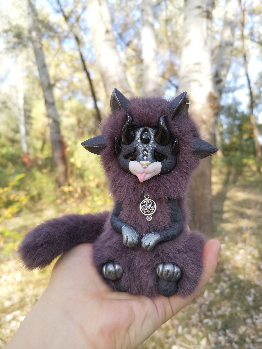 Dark Purple Cat Fantasy Animal Ooak Art Doll Soft Sculpture - Etsy