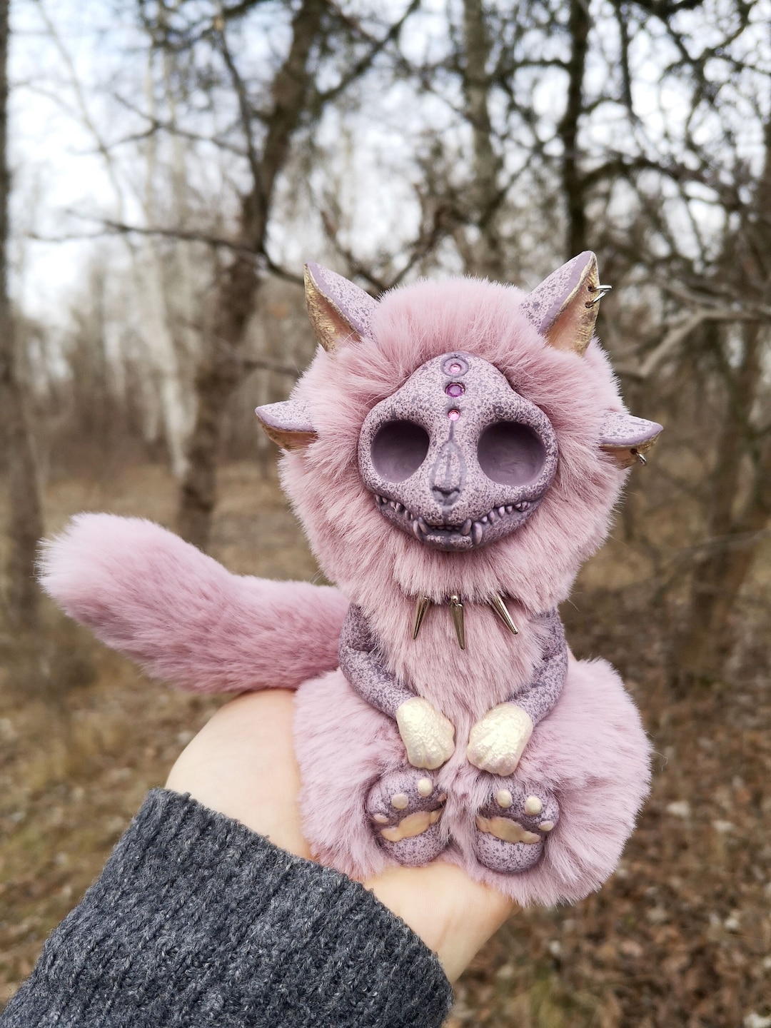 Purple Skeleton Kawaii Goth Plush Animal Skull Doll Gothic Room Decor ...