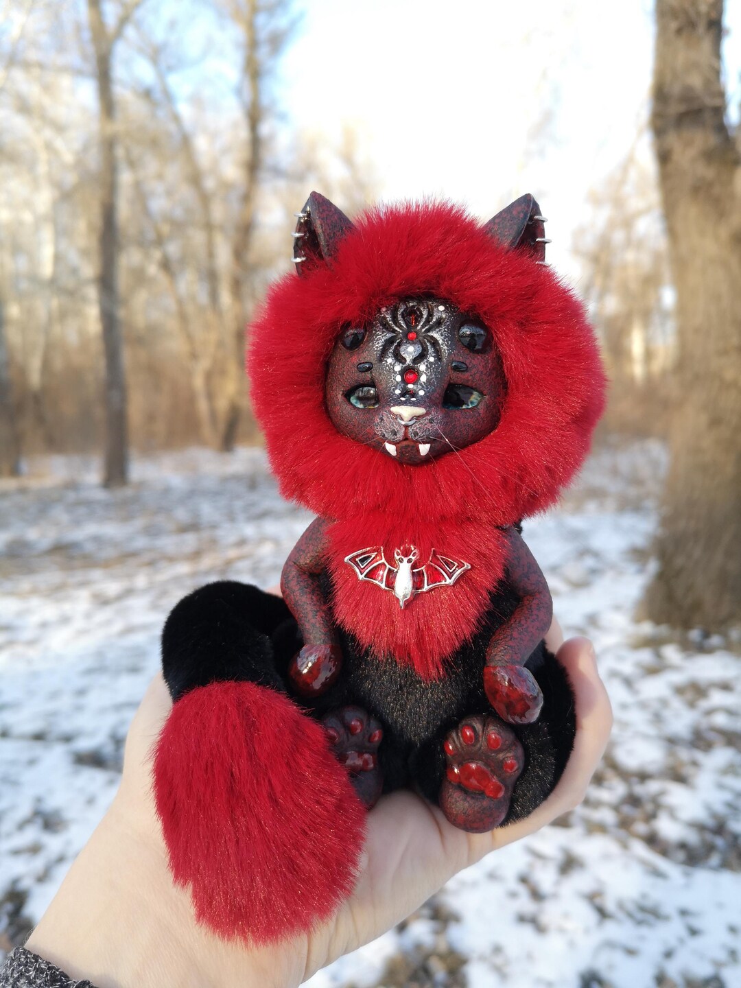 Cute Vampire Cat Gothic Fluffy Animal OOAK Art Doll Mythical Creature ...