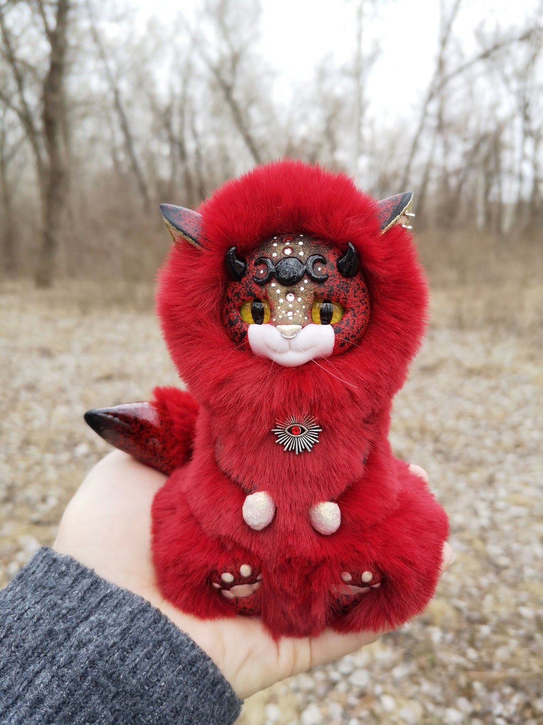 Moon Cat-imp Fantasy Cat Ooak Art Doll Goth Animal Soft Figurine Cute ...