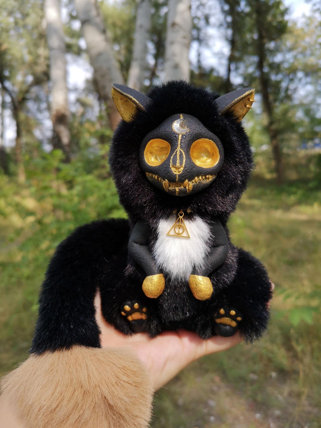 Black-gold Skeleton Animal Skull Doll Gothic Room Decor Goth Plush Ooak ...