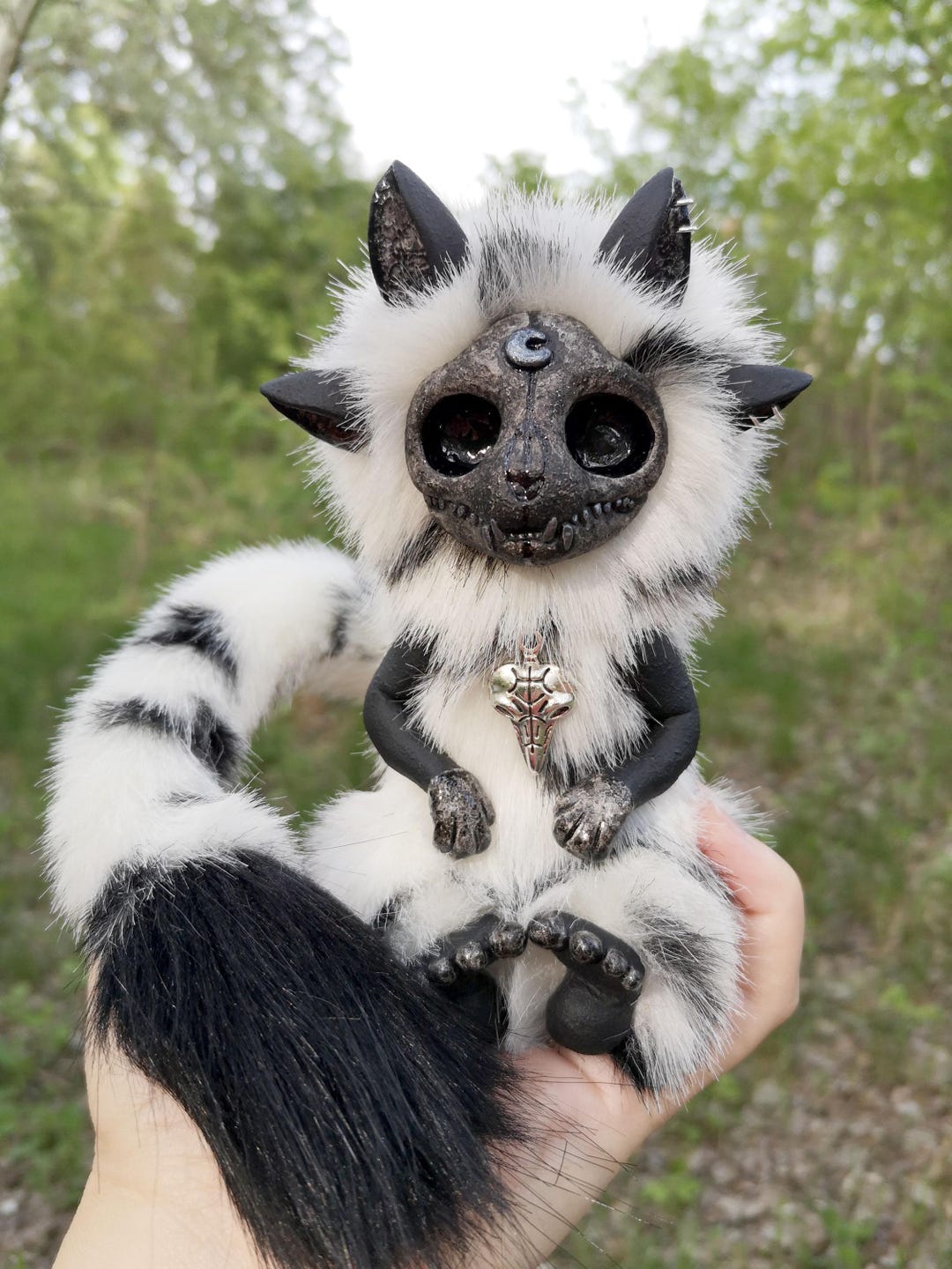 Fluffy Skeleton Spooky Plush Animal Skull Doll Gothic Room Decor Ooak ...