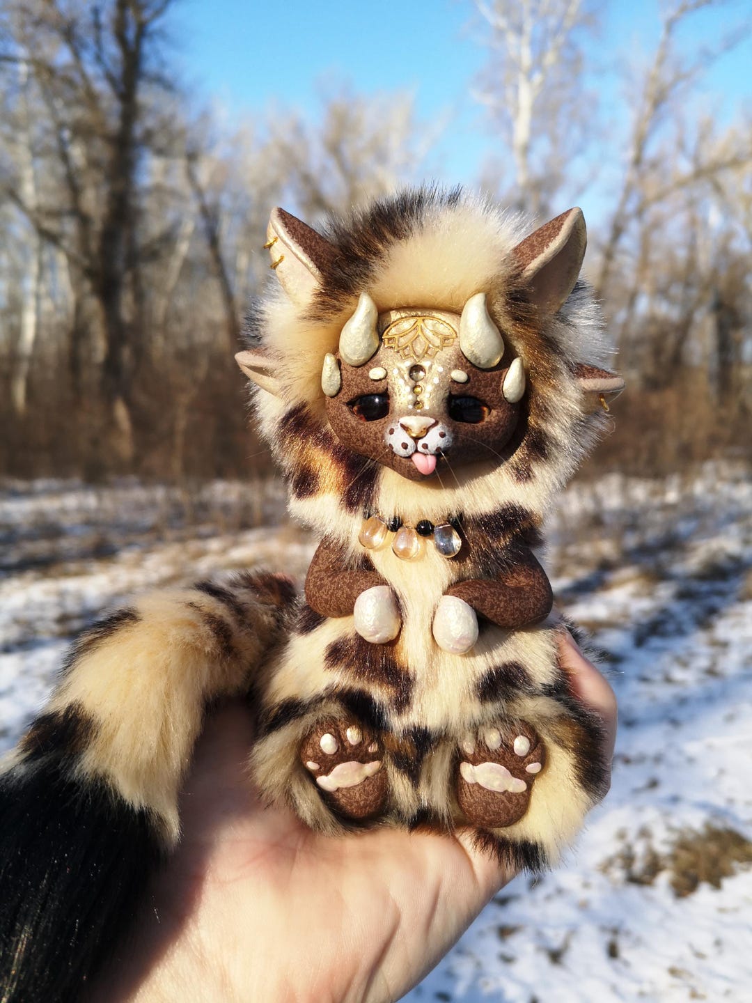 Fluffy Fantasy Animal Unique Art Doll OOAK Plush Leopard Mythical ...
