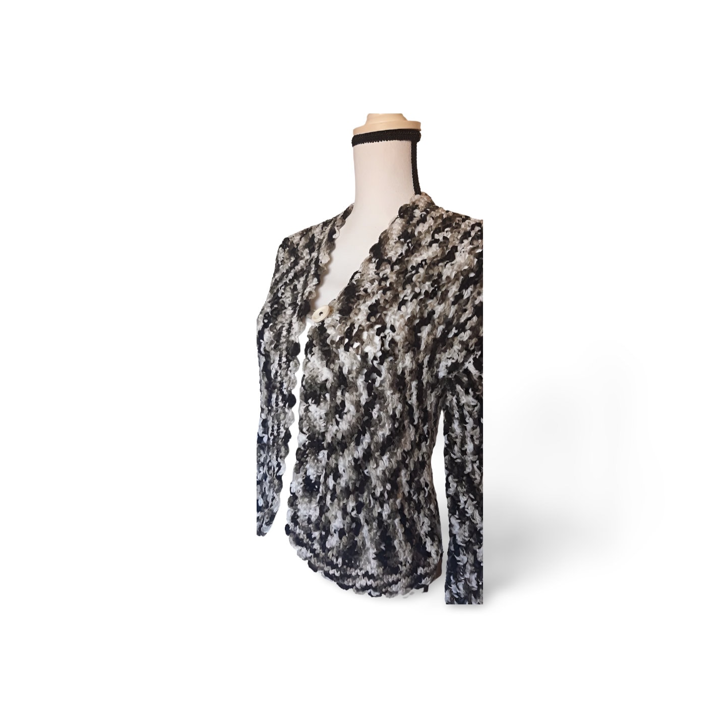 Chic Crochet Cardigan for Woman - Handmade Black and White Monochrome ...