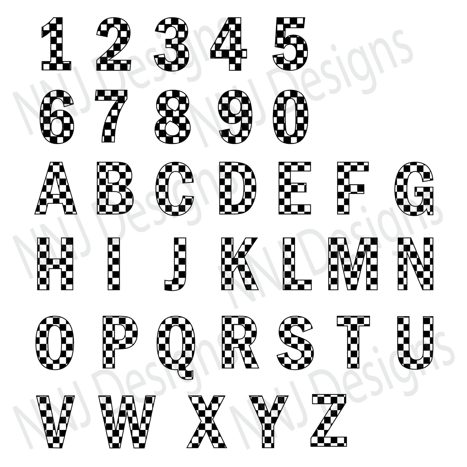 Racing Checkered Pattern Numbers 0 to 9 Alphabet Letter A - Z SVG ...