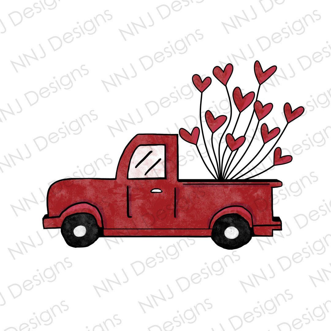 Watercolor Valentine's Day Truck PNG Sublimation Designs Red Vintage ...