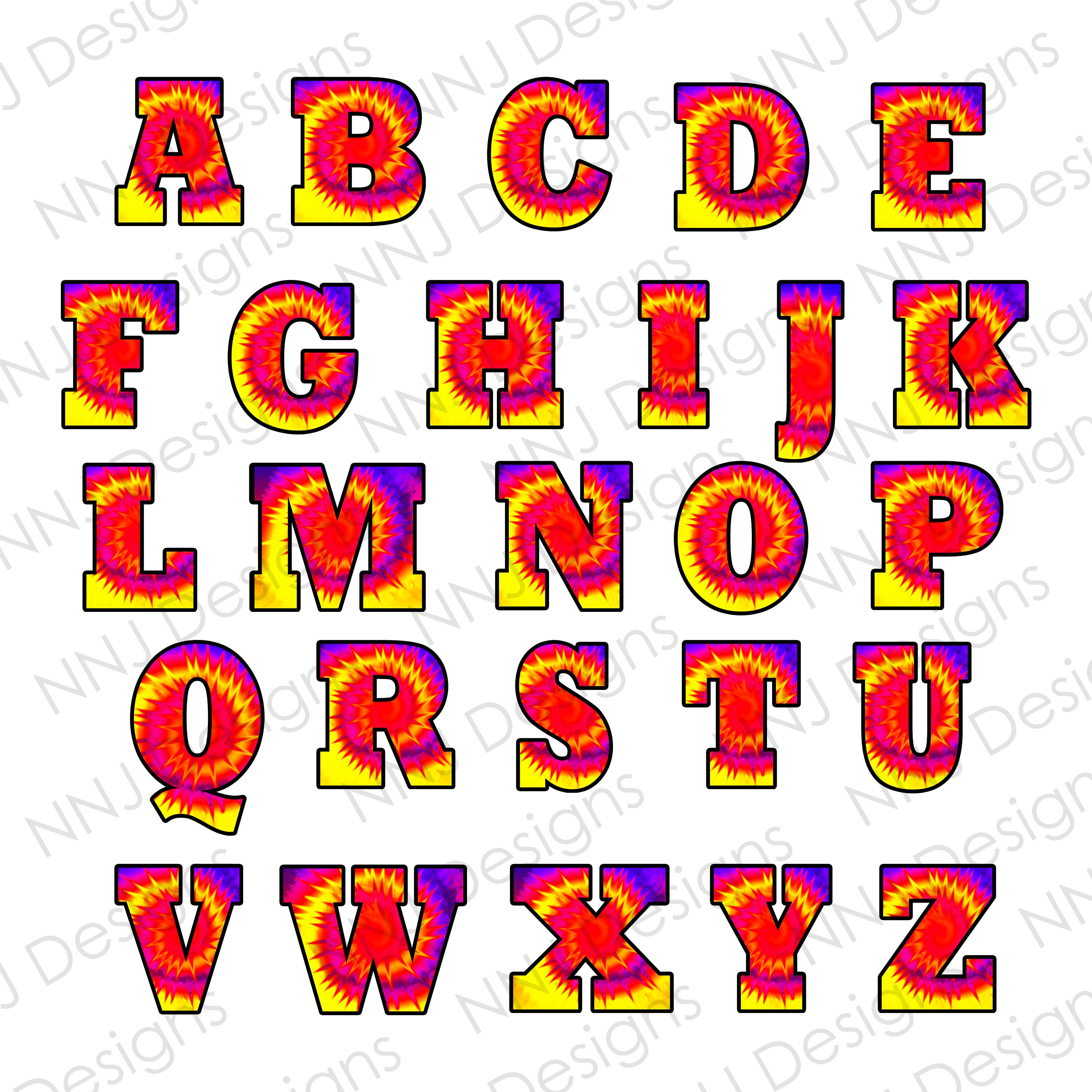 Tie Dye Alphabet 26 Letters Sublimation Designs Graphic PNG | Etsy