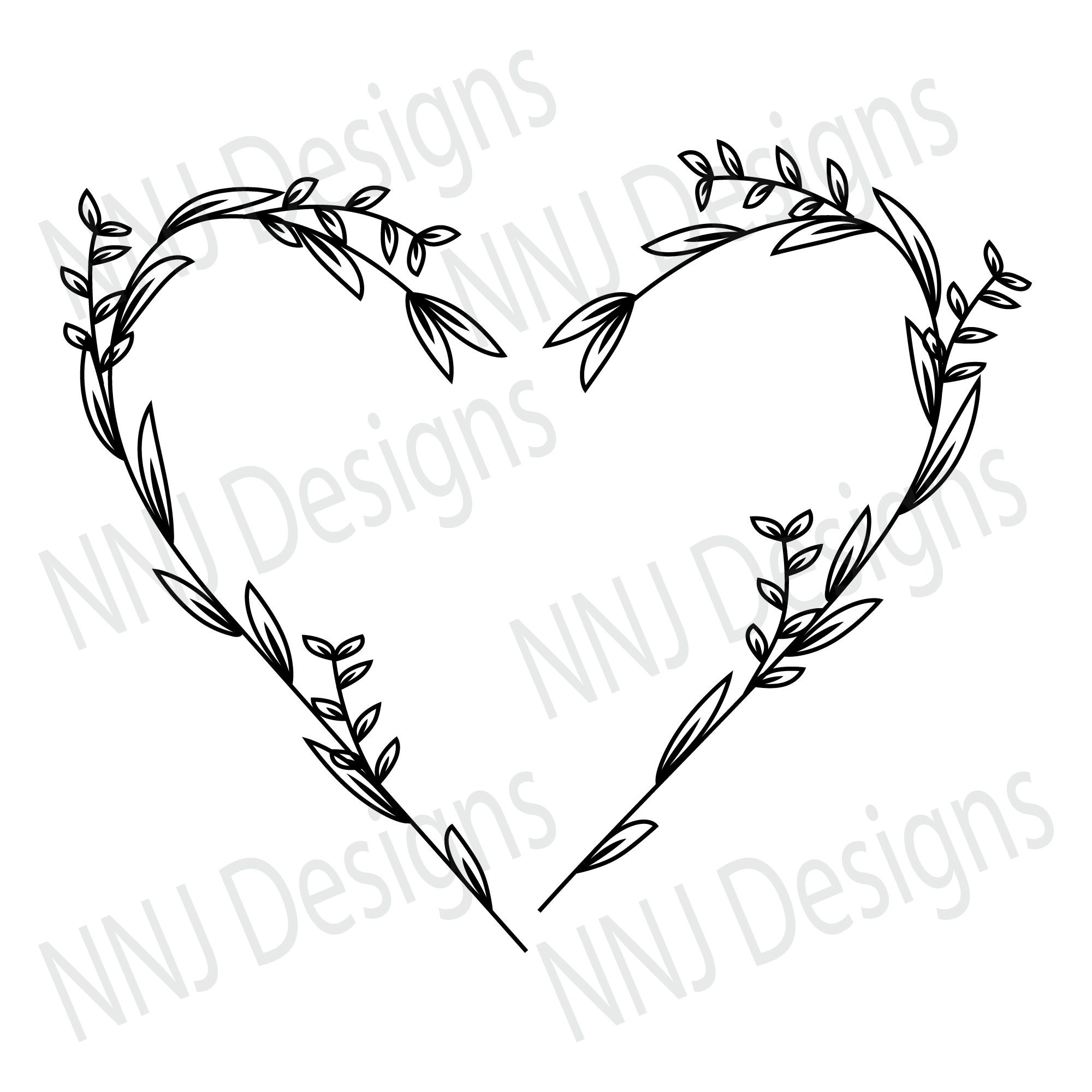 Floral Heart Wreath SVG Monogram Frame Heart Leaves Svg - Etsy