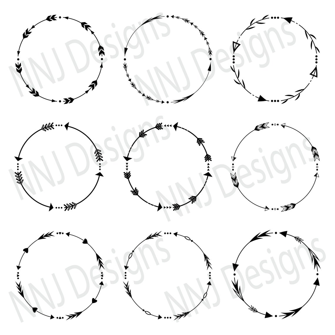 Circle Arrow Wreath SVG Bundle Round Monogram Frame Silhouette - Etsy