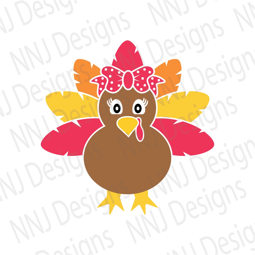 Turkey Girl With Bow SVG, Girl Turkey Svg, Girls Thanksgiving Svg, Cute ...