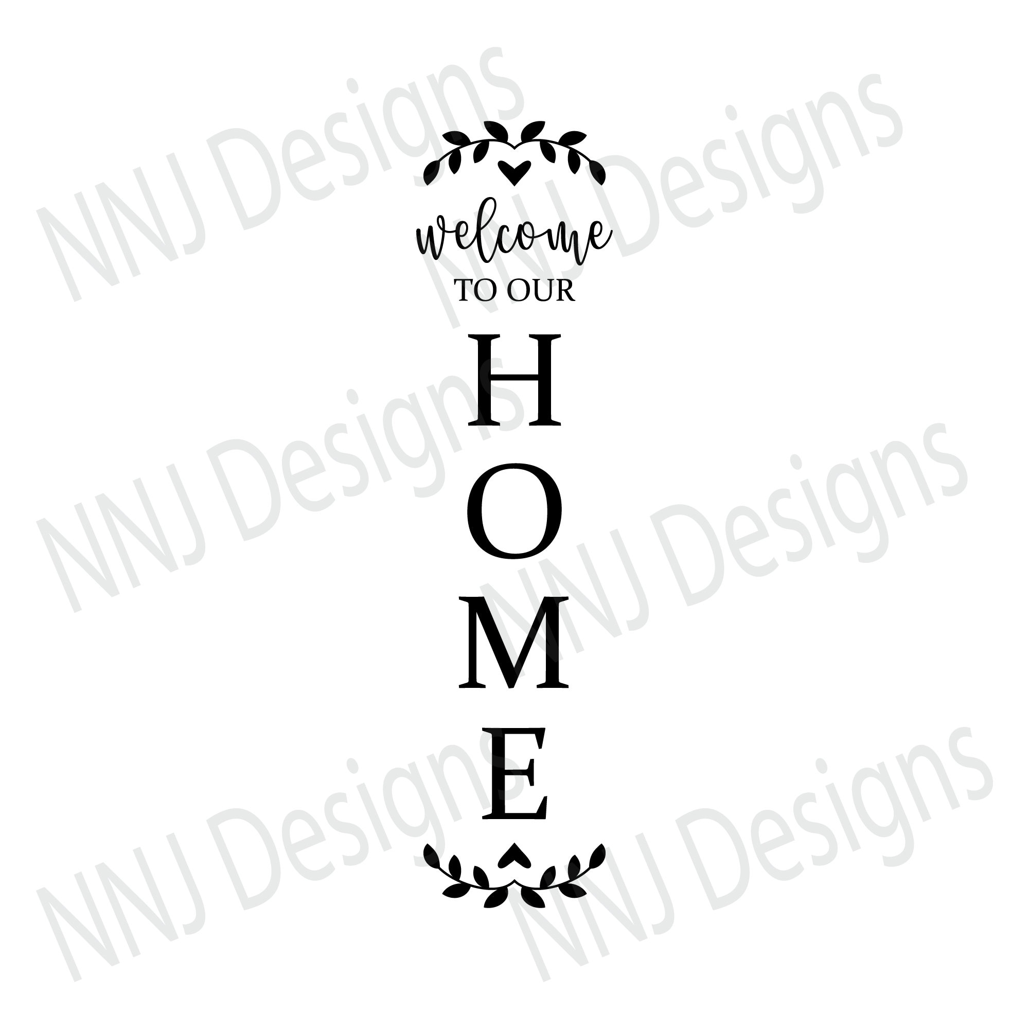 Vertical Welcome to Our Home SVG Porch Sign Cute Leaves and Heart ...