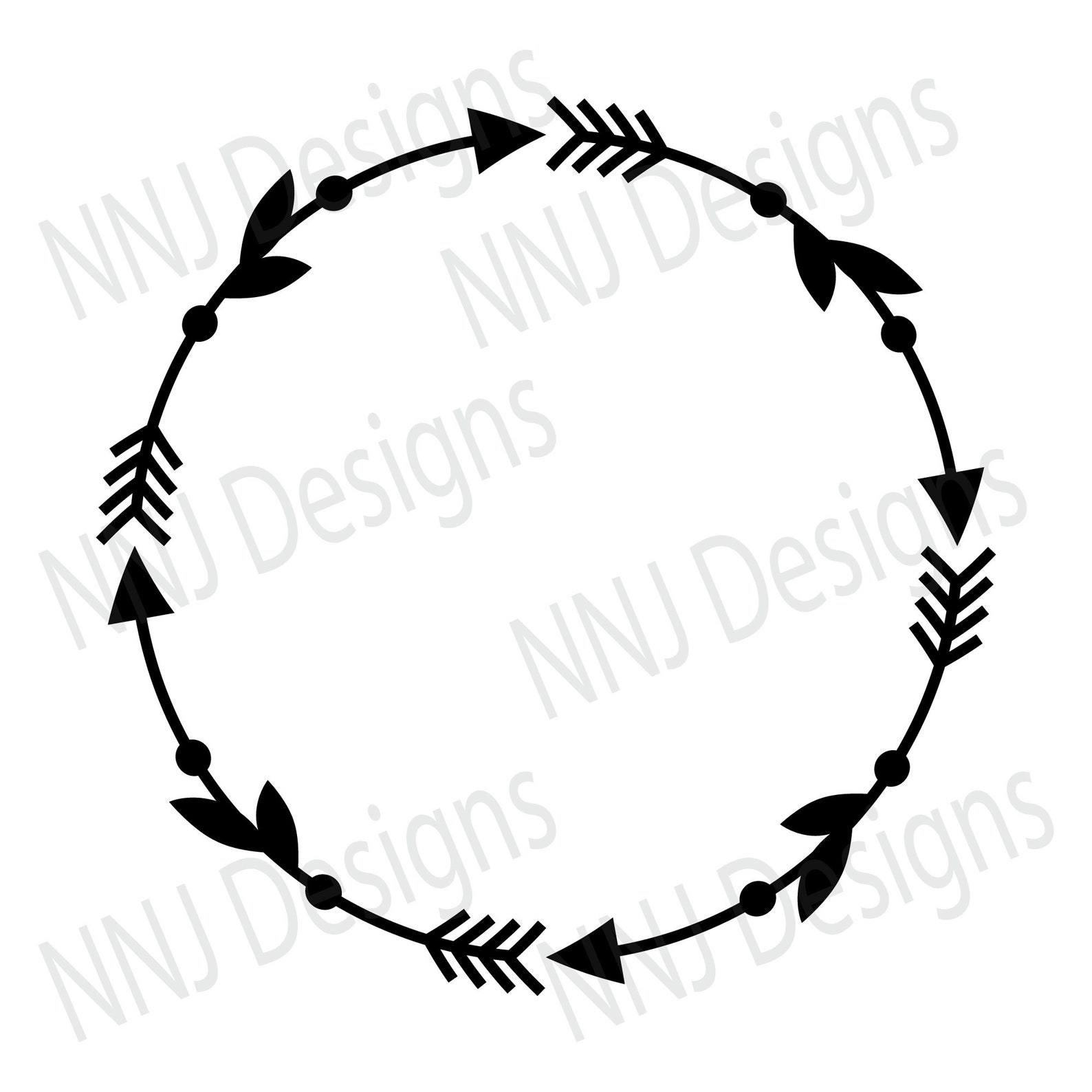 Circle Arrow SVG Leaf Wreath Round Monogram Frame Silhouette - Etsy