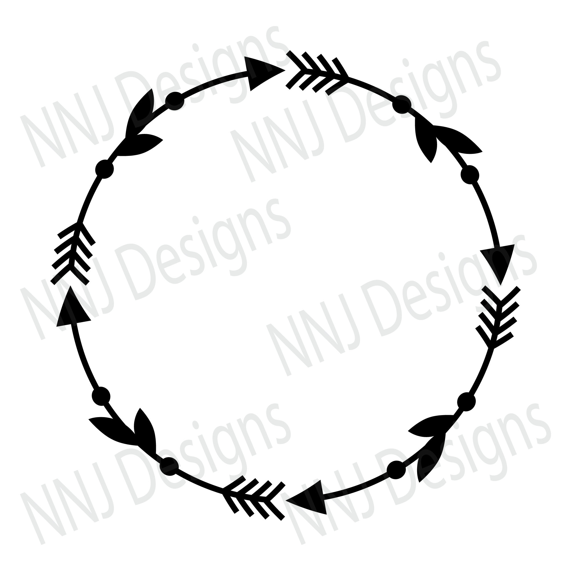 Circle Arrow SVG Leaf Wreath Round Monogram Frame Silhouette - Etsy