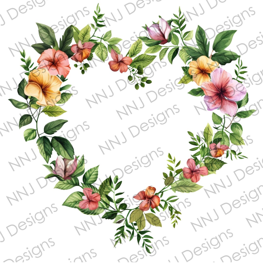 Floral Heart Wreath PNG Flower Leaves Frame Love Valentine's Day ...