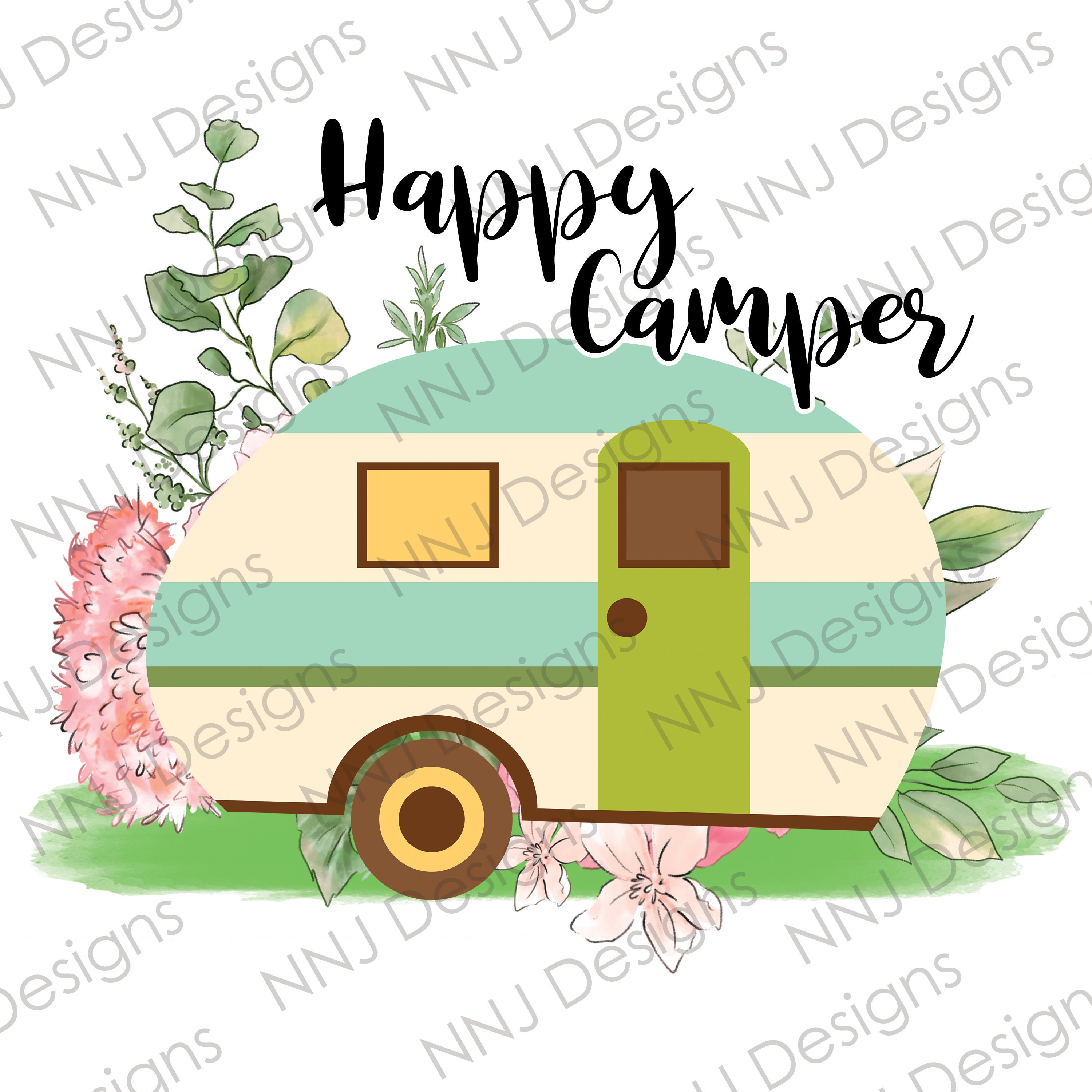 Happy Camper With Flowers Clip Art Sublimation Designs Graphic - Etsy