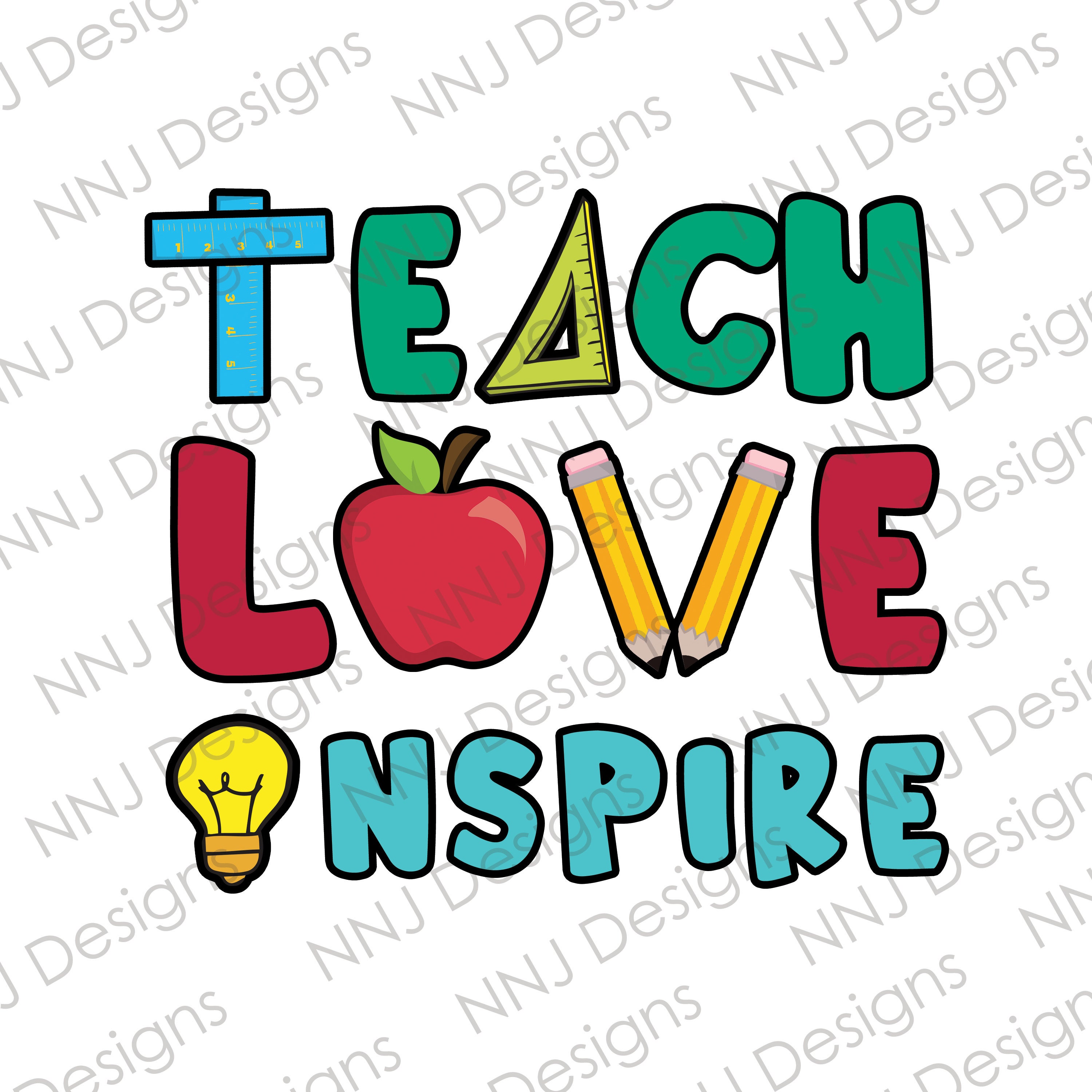 Teach Love Inspire PNG Sublimation Designs School Teacher | Etsy