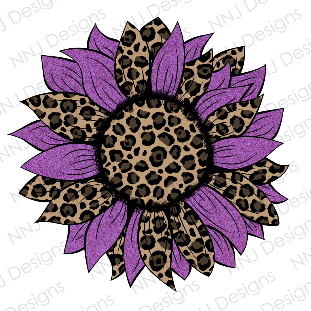 Purple and Leopard Sunflower PNG Leopard Print Flower Sublimation ...