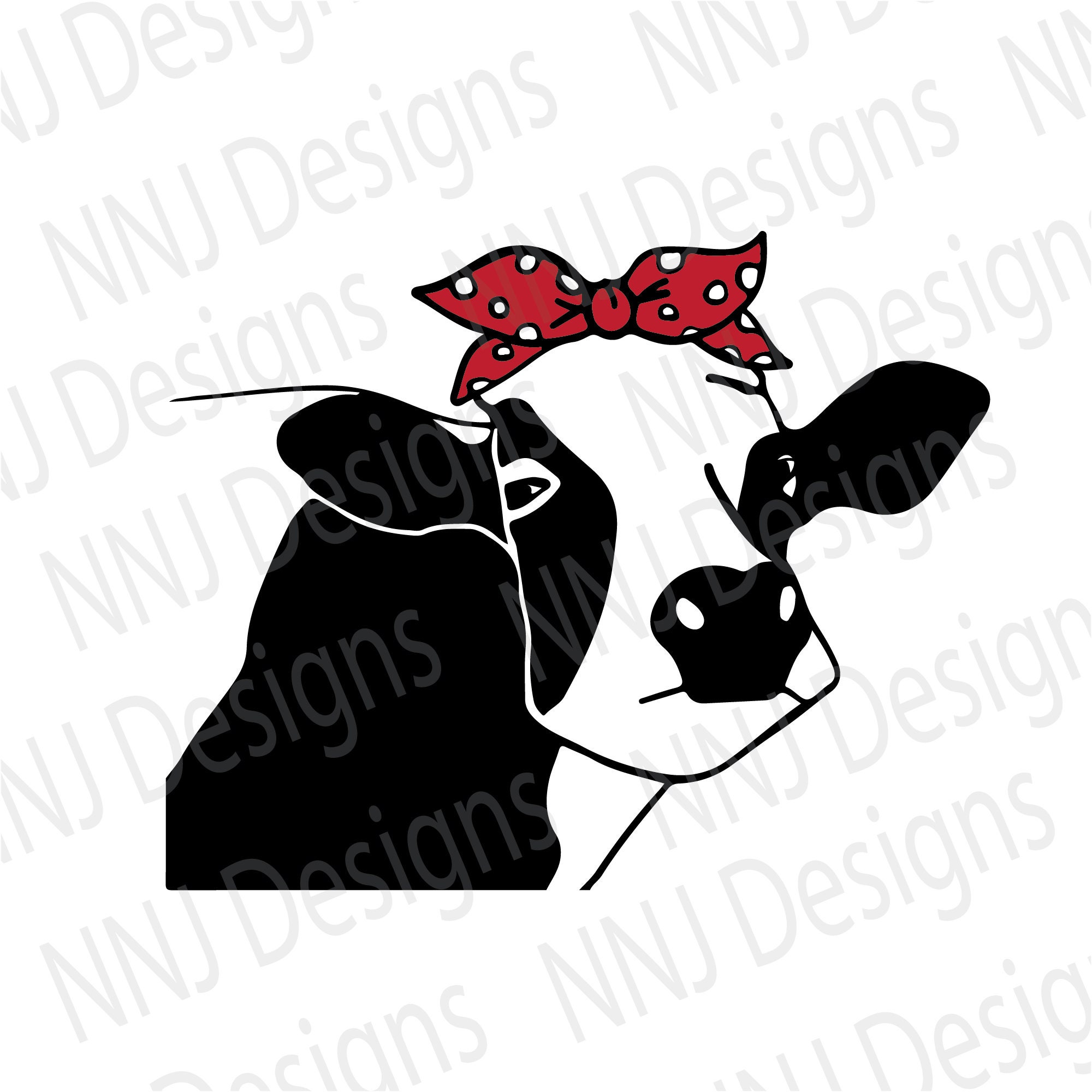 Cow With Bandana SVG Animal Face Farm Animals Red Bow Clip Art - Etsy