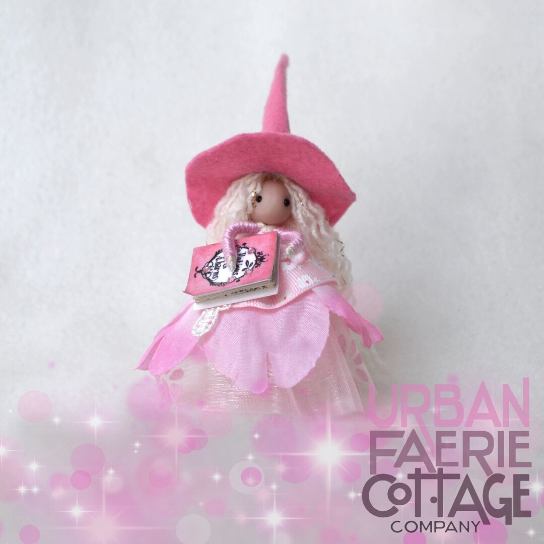 Ostara Witch, Mini Pink Spring Witch, Tiny Kitchen Witch Doll, Small ...