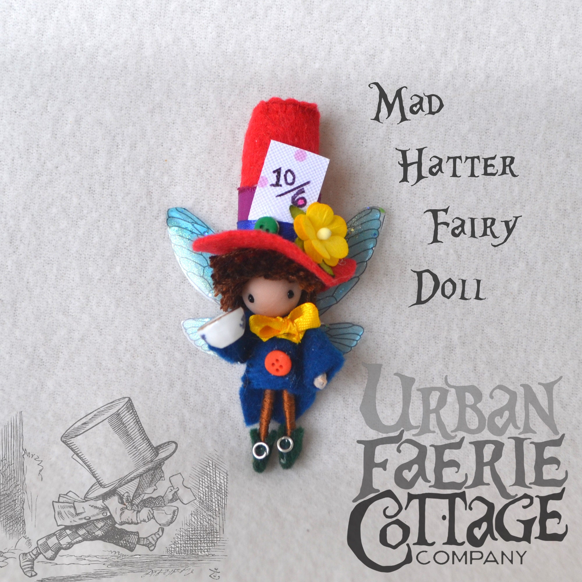 Mad Hatter Alice in Wonderland Fairy Doll, Handmade Boy Fairy Bendy ...