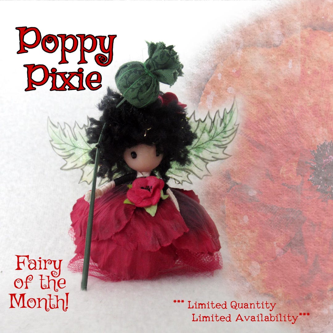 November Fairy of the Month Fairy Doll, Handmade Poppy Pixie Flower ...