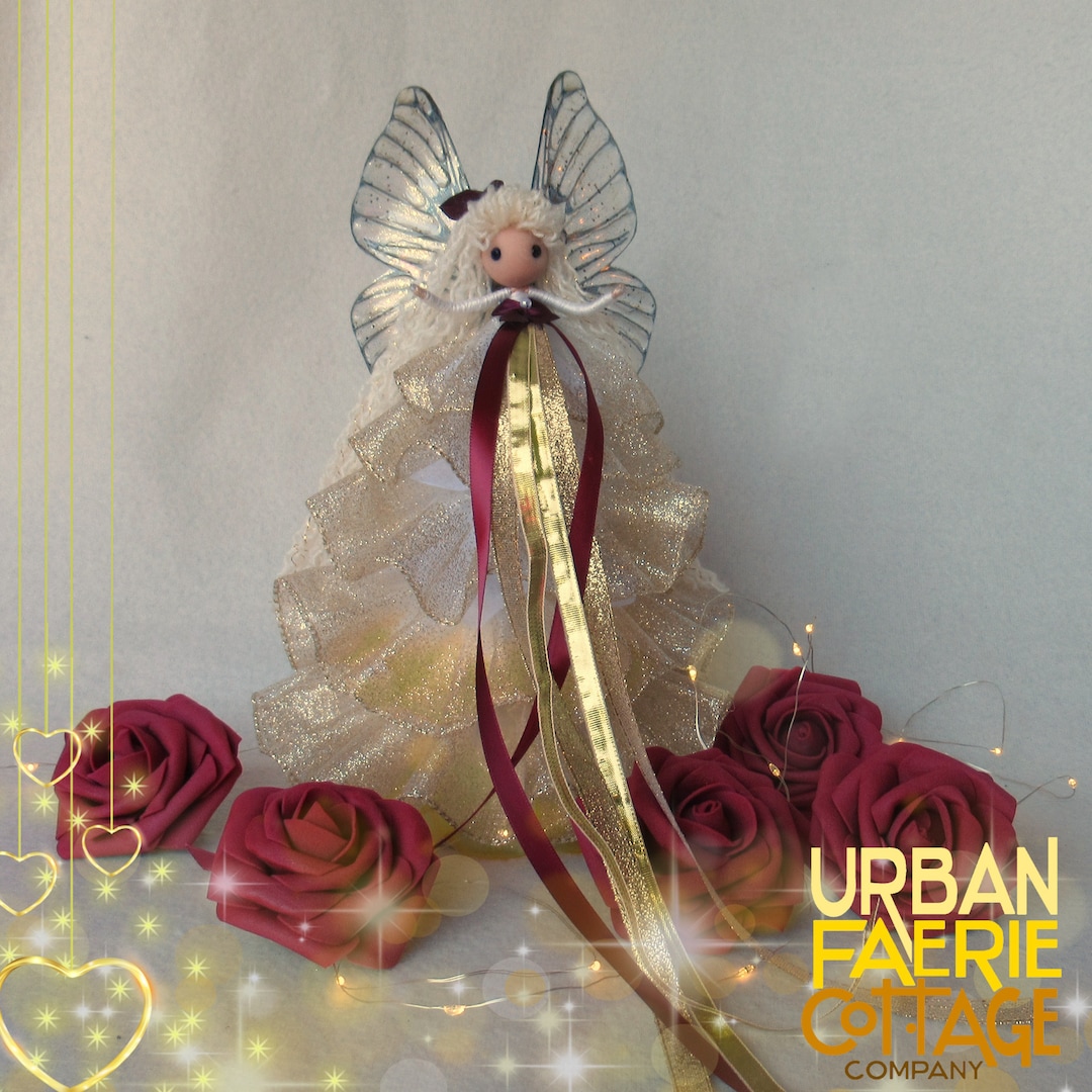 Golden Fairy Tree Topper, Handmade Fairy Doll, Gold Fairy, Flower Fairy ...