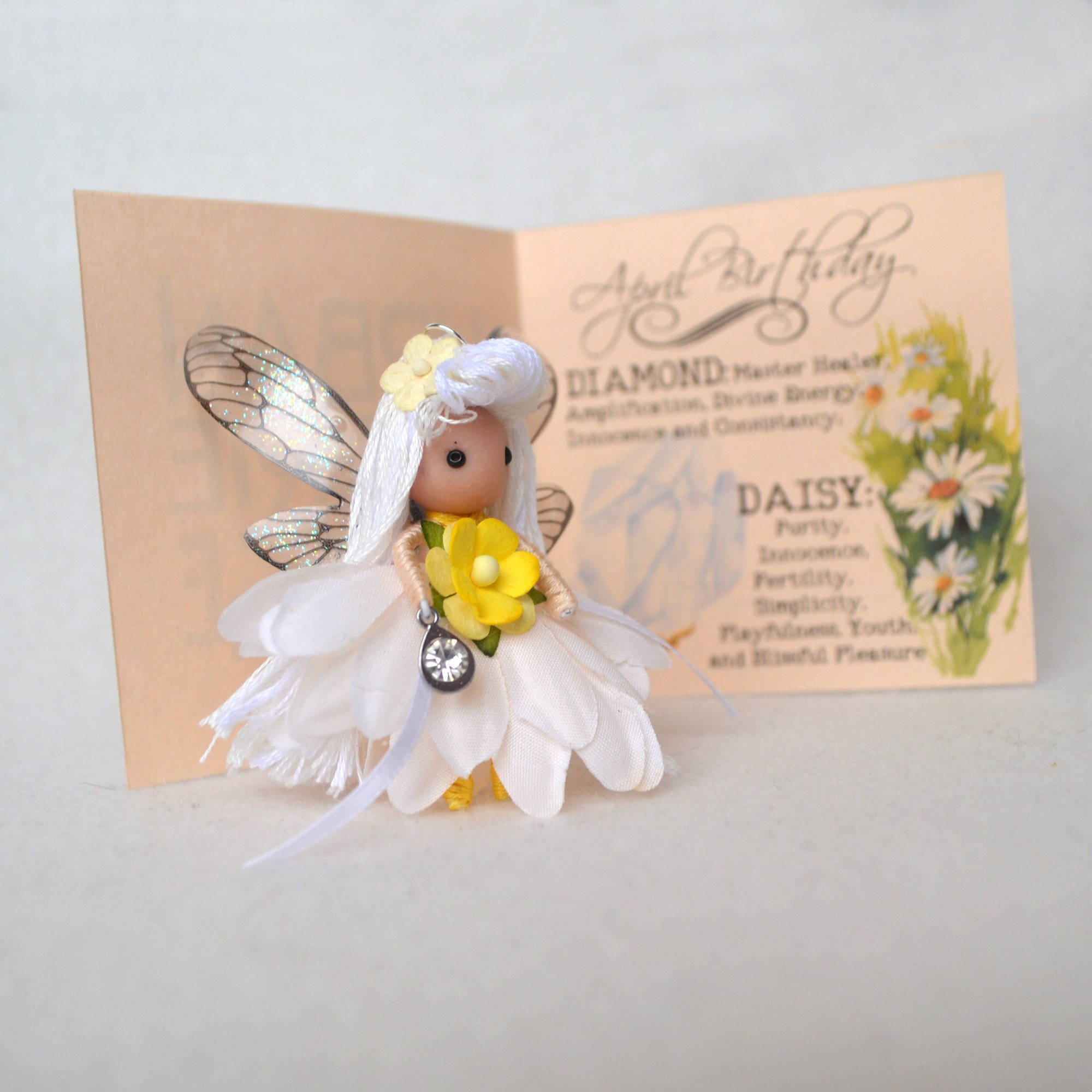 April Birthday Fairy, Pocket Faerie Doll, Flower Fairy, Small White ...