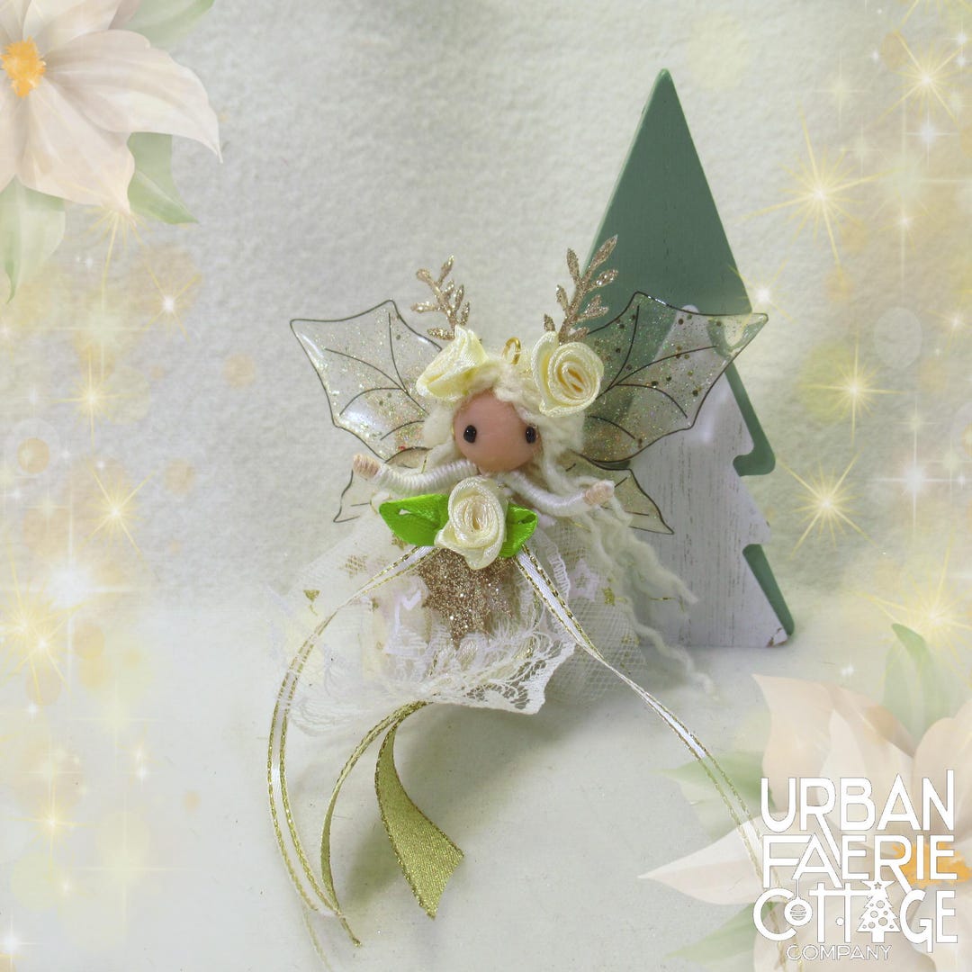 Snow White Poinsettia Flower Fairy Ornament, Handmade Mini Winter ...