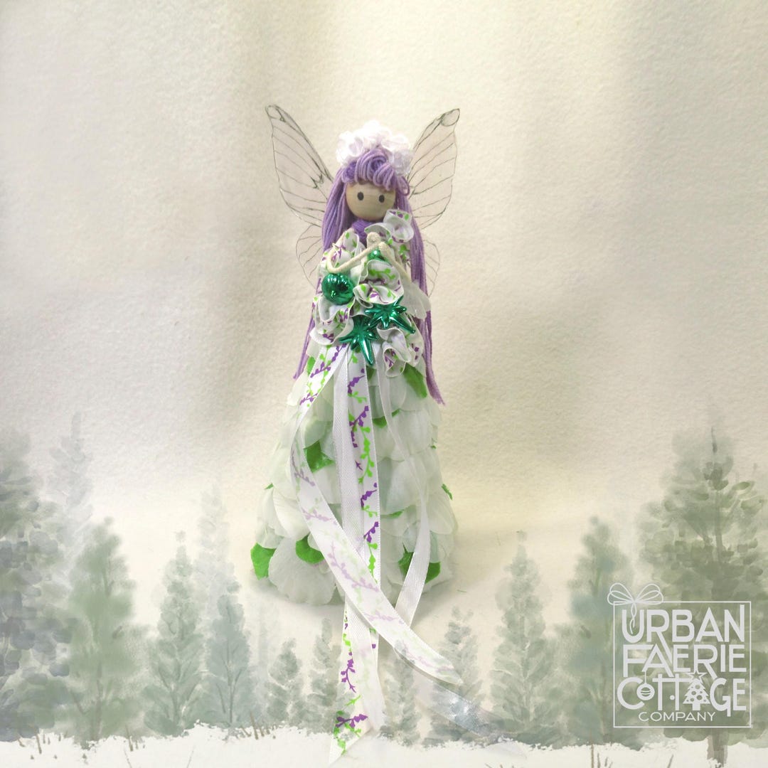 Fairy Tree Topper, Purple Handmade Fairy Doll, White Flower Fairy ...