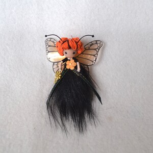 Monarch Butterfly Fairy Doll, Mini Black Fuzzy Flower Fairy, Handmade ...