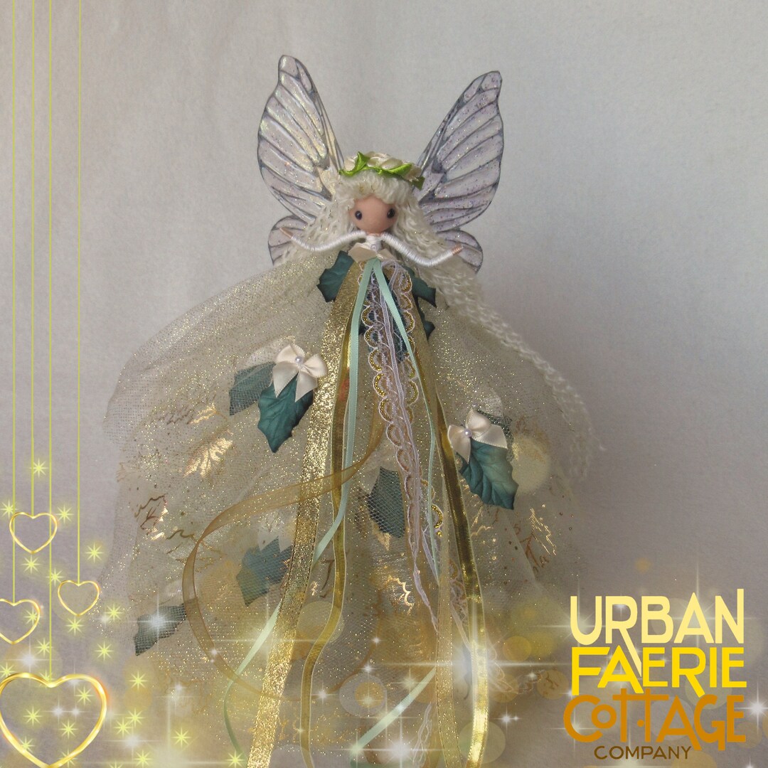 Golden Fairy Tree Topper, Handmade Fairy Doll, Gold Fairy, Flower Fairy Ornament, Christmas ...