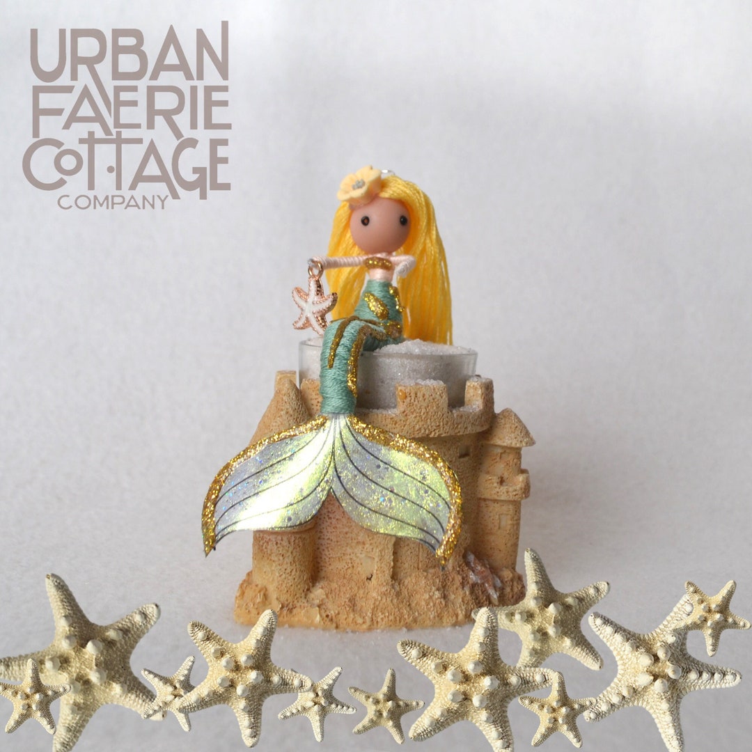 Golden Mermaid Doll, Fairy Doll, Tiny Mermaid Ornament, Beach Decor ...