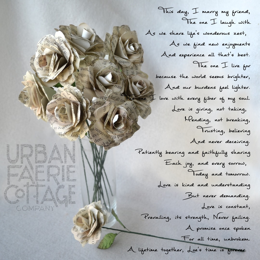 First Anniversary Paper Roses, Wedding Vow Roses, Personalized Fancy ...
