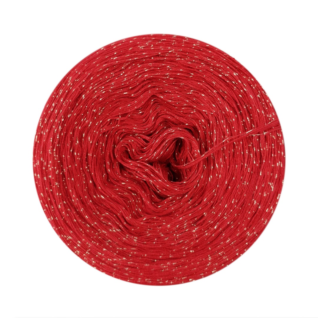 Red Yarn Cake With Golden Glitter, Yarn With Golden Metallic Thread ...