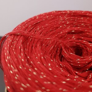 Red Yarn Cake With Golden Glitter, Yarn With Golden Metallic Thread ...