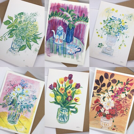 Pack of 6 floral greetings cards printed on quality textured | Etsy