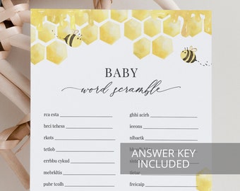 Instant Download Bee Baby Shower Word Scramble Game, Printable Bee Word ...