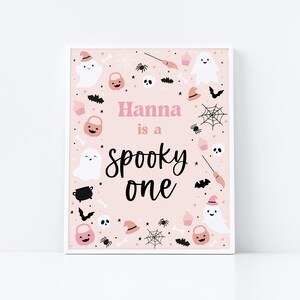 Editable Halloween Party Sign Template, Cute Pink Ghost Party Sign ...
