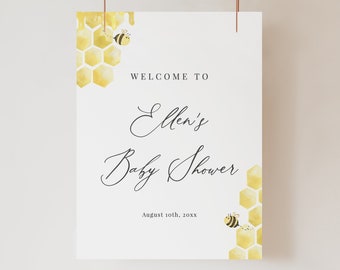 Editable Sweet as Can Bee Baby Shower Welcome Sign, Sunflower ...