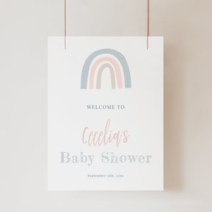 Blue Rainbow Baby Shower Welcome Sign Boho Rainbow Baby - Etsy