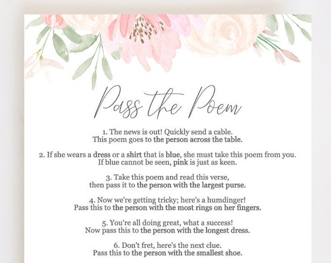 Bridal Poem Game, Bridal Shower Points Poem, Gold Confetti Bridal ...