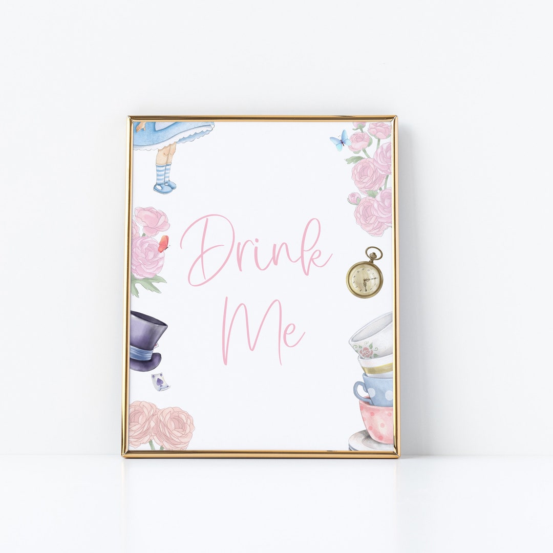 Onederland Drink Me Sign Template, Girl First Birthday Food Table Sign ...