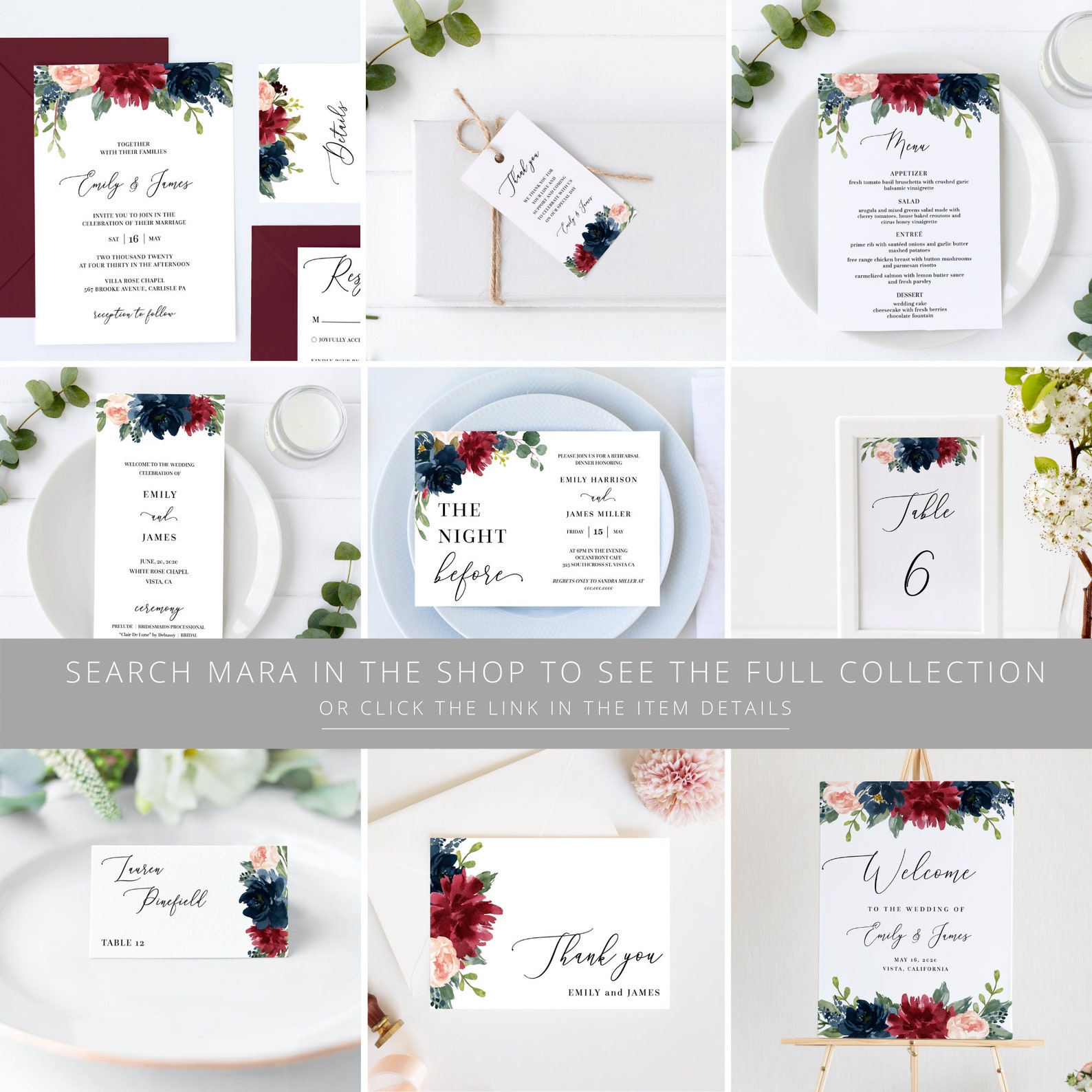 Mara Wedding Welcome Sign, Welcome to Our Wedding Sign, Burgundy & Navy ...