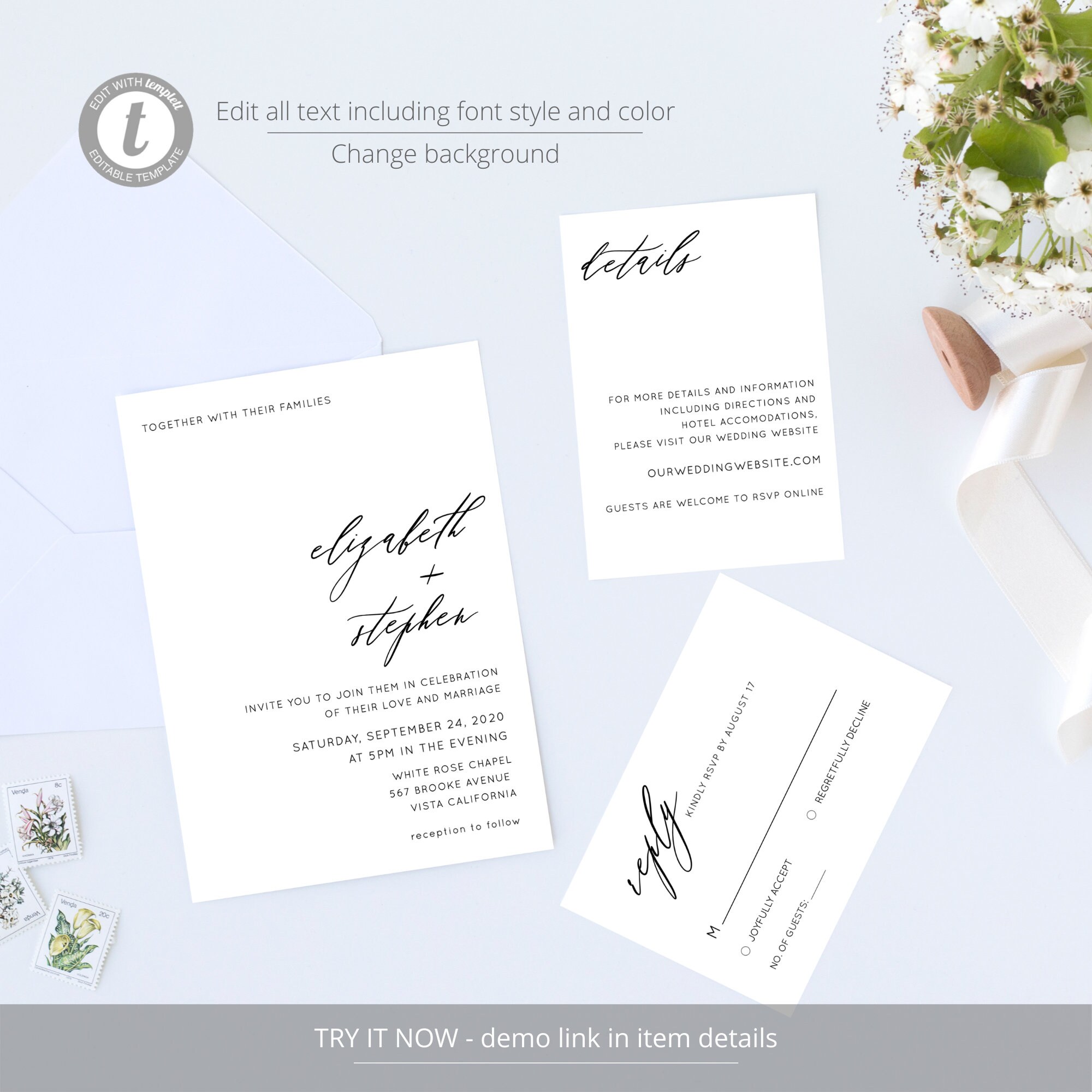 Wedding Invitation Template Download, Minimalist Modern Wedding ...