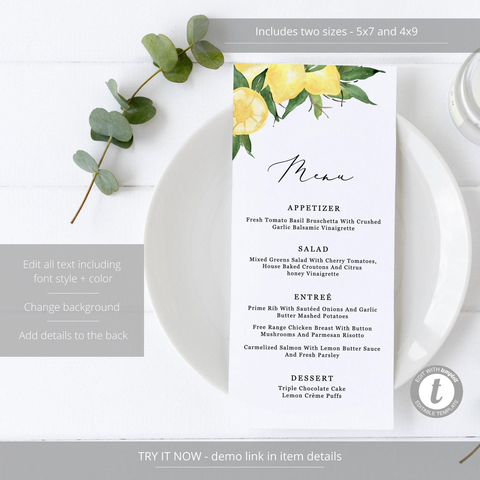Lyla Lemon Wedding Menu Template Summer Citrus Wedding Menu - Etsy