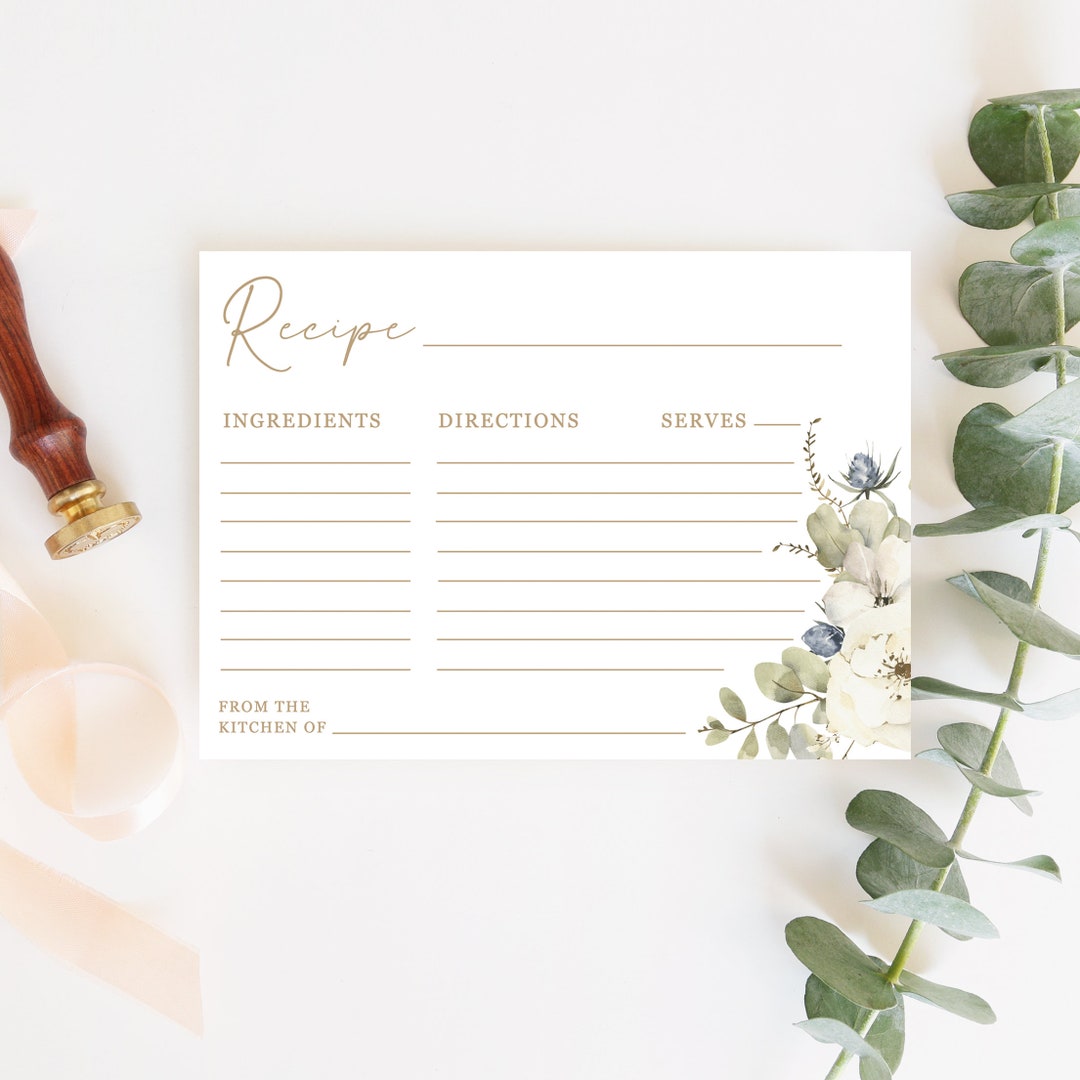 Floral Recipe Card Template, Boho Floral Bridal Shower Recipe Card ...