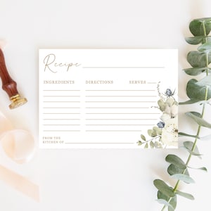 Floral Recipe Card Template, Boho Floral Bridal Shower Recipe Card ...